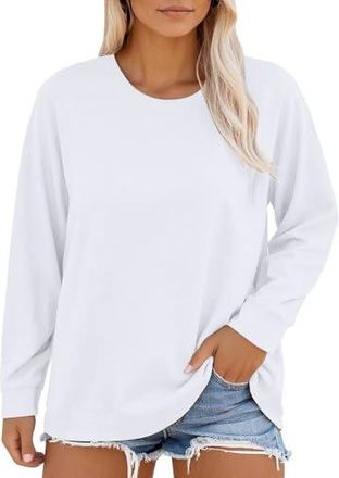 Generic Haut &agrave; manches longues pour femme - Coupe ample - Chandail surdimensionn&eacute; &agrave; col rond - Sweatshirt basique d&eacute;contract&eacute; fin uni - Pull l&eacute;ger - Couleur u