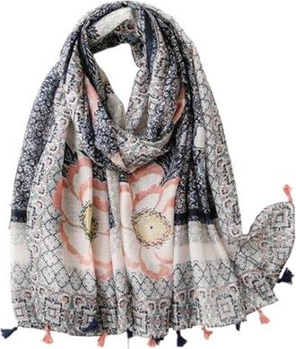 Generic &Eacute;charpe ch&acirc;le en viscose florale 180 cm pour hijab musulman, grande taille, bandeau tendance pour femme, quatre saisons, 34, taille unique