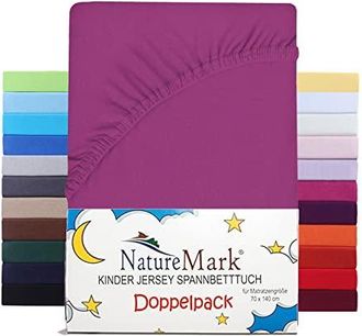NatureMark Lot de 2 draps-housses pour enfant - 70 x 140 cm - Jersey doux - 100 % coton - Pour lit de b&eacute;b&eacute; et lit denfant, rose