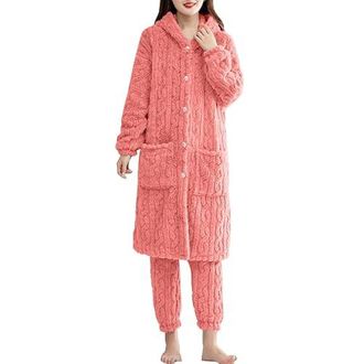 Generic Ensemble de pyjama en polaire pour femme, ensemble de v&ecirc;tements de d&eacute;tente &agrave; manches longues - Manteaux et pantalons d&eacute;contract&eacute;s - V&ecirc;tements de nuit 