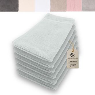 CB Home & Style Frottierwaren 430gsm 100% Baumwolle Waschhandschuh Seifenlappen G&auml;stetuch Handtuch Duschtuch Badetuch Jacquard Bord&uuml;re (Mint, 6er Pack G&auml;stetuch 30x50