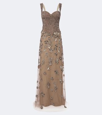 Georges Hobeika Robe longue en tulle &agrave; ornements
