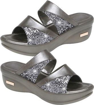 BESTONZON ifundom Sandales Compensées dÉté pour Femme Semelle Épaisse Plate-Forme Bout Ouvert Gris Taille 40 Spartiates Décontractées Légères Adaptées à LExtéri