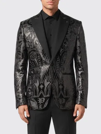 Philipp Plein Blazer droit avec monogramme en cristaux et revers en pointe