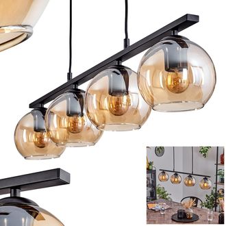 HOFSTEIN Pendelleuchte Koyoto, H&auml;ngelampe aus Metall/Glas in Schwarz/Bernsteinfarben, H&auml;ngeleuchte im Retro/Vintage-Design mit Glasschirmen (&Oslash; 15 cm), 4-flammi