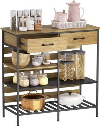 HOMCOM Buffet cuisine - HOMCOM - 2 tiroirs et 3 étagères ouvertes - panneau de particules et acier - 90 x 40 x 91 cm - bois naturel et noir