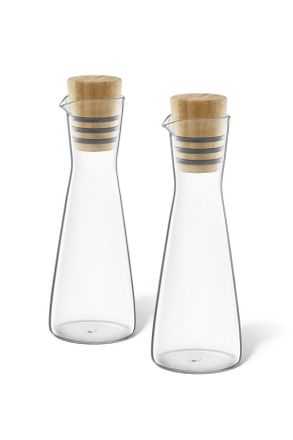 Zack 20876 BEVO Essig-/ und Ölflaschen Set, Glas und geöltem Bambus, Silber, 7.0 x 7.0 x 20.5 cm