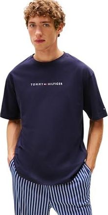 Tommy Hilfiger T-Shirt Manches Courtes Homme Logo avec Col Ras-du-Cou, Bleu (Desert Sky), XL