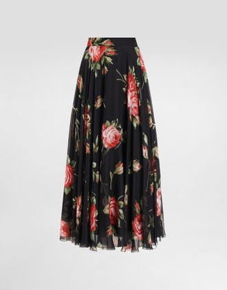 Dolce & Gabbana Tellerrock Aus Chiffon Mit Rosenbouquet-print - Frau R&ouml;cke Mehrfarbig 40