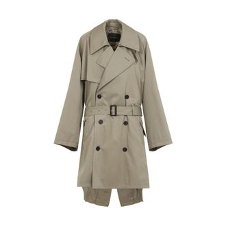 Balenciaga Doppelreihiger Baumwoll-Trenchcoat - - Coats - Damen - Gr&uuml;n - XS