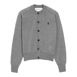 Ami Femme, Pulls, Gris, Taille: 40 FR Cardigan en maille de laine m&eacute;rinos