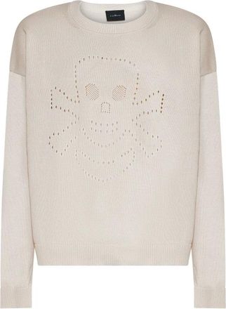 John Richmond Homme, Pulls, Beige, Taille: M Maille en coton avec motif de cr&acirc;ne ajour&eacute;