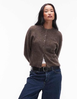 & Other Stories Strickjacke aus Alpaka und Wolle in Mokkabraun mit Knopfleiste vorne