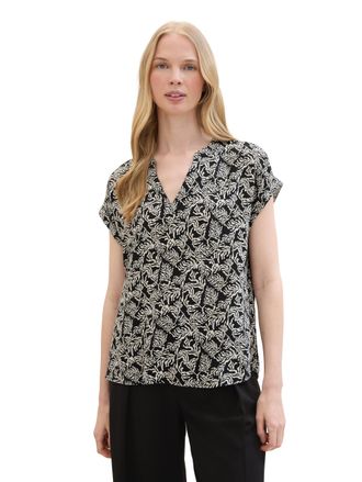 Tom Tailor Damen Basic Sommer Blusen-Top, black palm minimal design, 36
