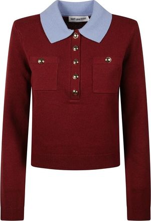 Self Portrait Femme, Tops, Rouge, Taille: 36 FR Haut Tricot&eacute; &agrave; Col Contrastant