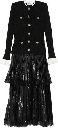Self Portrait Robe mi-longue en maille et mousseline m&eacute;tallis&eacute;e - Femme - Robes - Noir - Taille: 34 FR