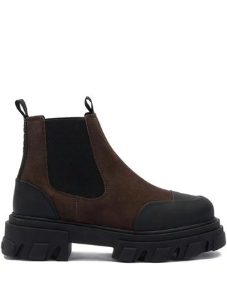 Ganni bottines &agrave; semelle crant&eacute;e - Marron