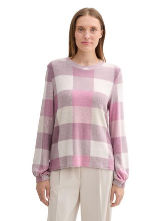 Tom Tailor Damen Basic Longsleeve mit Karomuster,36149 - Cosy Berry Print Check, XXXL