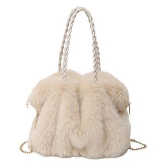 Generic Sac &agrave; bandouli&egrave;re en peluche pour femme et fille, couleur unie, avec cha&icirc;ne en m&eacute;tal, sac &agrave; bandouli&egrave;re pour une utilisation quotidienne &agrave; l&eacute;cole, au 