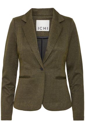 Ichi IHKATE Jacquard Damen Blazer Jackenklazer mit Reverskragen Paspeltaschen V-Ausschnitt 1-Knopf-Form leicht elastisch Slim fit, Gr&ouml;&szlig;e:M, Farbe:Black/Liz