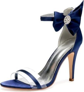 Generic Sandales &Agrave; Talons Hauts Femmes Chaussures De Mariage Sexy Mari&eacute;e Open Toe Stylet Et&eacute; Talon Soir&eacute;e Chaussures 10.5Cm,Dark Blue,38 EU