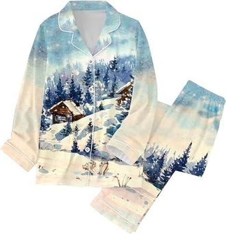 Generic Pyjama Femme Hiver Chaud Bas De Pyjama Soie Col V Chaud Pyjama Femme Coton Hiver Pyjama Noel Famille Rigolo Lingerie Femme Coton Meilleures Ventes