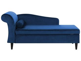 Beliani Chaiselongue Samt Marineblau Links mit Stauraum u. Kissen hohe Lehne Retro Luiro