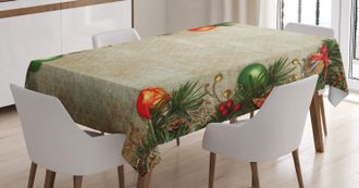Abakuhaus Weihnachten Tischdecke, Retro Rahmen Old Days, Schmutzabweisend Pflegeleicht Waschbar Druck Mit Klaren Farben ohne Verblassen, 140 x 170 cm, Beige Grü