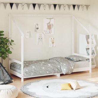 Festnight Kinderbett aus Holz 80x200 cm Hausbett für Jungen & Mädchen Kinder Bett Jugendbett Bodenbett Massivholz Holzbett Bettgestell mit Lattenroste Bettrahme