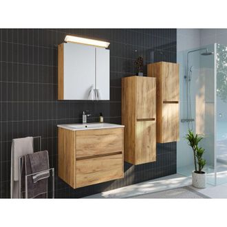 Magnolia Home Badm&ouml;belset Taifun 60cm 4tlg mit Spiegelschrank und 2x Seitenschrank eiche gold