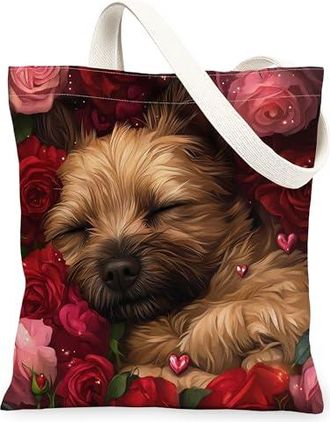 Generic Sac fourre-tout en toile motif chien Cairn Terrier 33 x 38 cm, sac d&eacute;picerie r&eacute;utilisable pour femme, motif de voyage pour animal domestique, d&eacute;corati