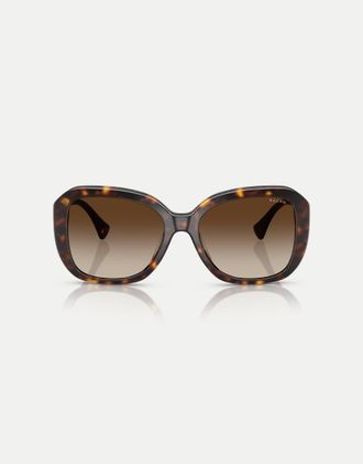 Ralph Lauren eckige Sonnenbrille mit braunem Glas in gl&auml;nzendem braunem Havana