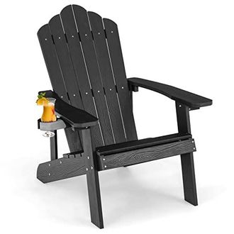 Costway GOPLUS Fauteuil de Jardin Exterieur Relaxant, 77 x 86 x 94 CM, Chaise Adirondack en Plastique Ergonomique avec Porte-Gobelet, Dossier Haut, Charge 150