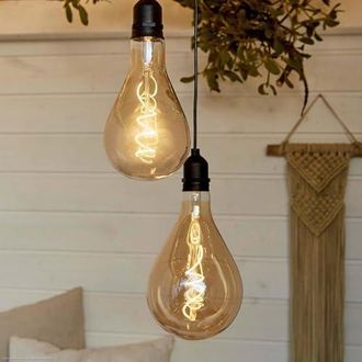 Hellum Set de 2 lampes à suspendre Vintage, lampe à suspendre avec minuterie A130 Ø 13 x 27cm, ampoule dorée avec télécommande, lampe à suspendre rétro à int