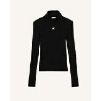 Courr&egrave;ges Femme, Pulls, Noir, Taille: 42 FR Reedition Rib Knit Mockneck Sweater