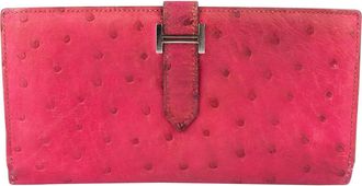 Herm&egrave;s Portemonnaie - Hermes Pink Ostrich Bearn Soufflet Bifold Wallet - Gr. unisize - in Gold - f&uuml;r Damen