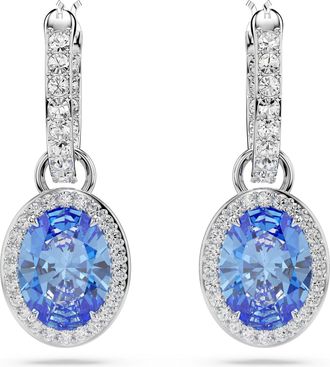 Swarovski Una Drop-Ohrhänger, Blaue und Rhodinierte Ohrringe mit Strahlenden Swarovski Kristallen