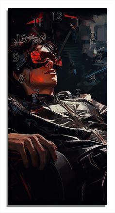 Wallario Design-Wanduhr, Acrylglasuhr Größe 30 x 60 cm, Schwarze Zeiger, Motiv Cyberpunk-Trance