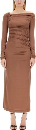 Helmut Lang Femme, Robes, Brun, Taille: 38 FR Off-Shoulder Draped Maxi Dress