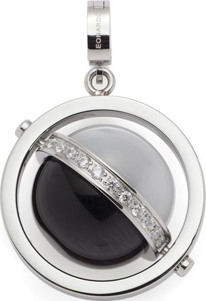 Leonardo Anhänger Clip & Mix Rita, Ketten-Anhänger aus silberfarbenem Edelstahl, drehbare Kugel aus weißem und schwarzem Catseye, Schiene mit Zirkonia-Steinen,