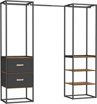 Songmics Songmics - Penderie, Armoire Ouverte, Placard, Porte-Vêtements Solide avec 1 Tringle Extensible, 2 Tiroirs et 4 Étagères, pour Chambre, Gain de