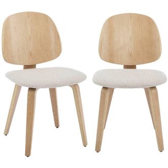 Sweeek Sweeek - 2er-Set St&uuml;hle, gew&ouml;lbtes Holz mit Dekor und Boucl&eacute;-Bezug