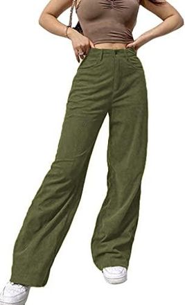 ORANDESIGNE Pantalons en Velours Côtelé Y2K Pantalon avec Taille Haute Harajuku E-Girl Streetwear Pantalon Décontracté Slim Vintage Pantalon de Loisirs à Jambe La