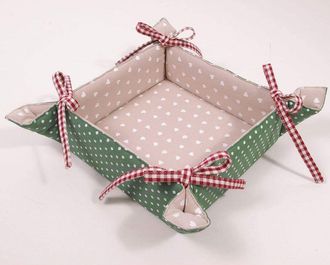 Matches 21 Brotkorb Stoff VRONI 20x20 cm - Eckiger Brötchenkorb in grün mit Herzen & Punkten - Nachhaltig aus 100% Baumwolle, waschbar bei 30°, Landhausstil für 