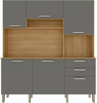 Kit's Paran&aacute; Buffet de Cuisine 6 Portes 2 Tiroirs Ch&ecirc;ne et Gris L 180.2 H 198 P 38.8 cm