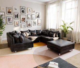 DELIFE Wohnlandschaft Clovis Anthrazit Antik Optik modular Hocker, Design Wohnlandschaften, Couch Loft, Modulsofa, modular