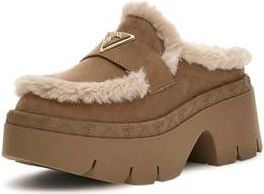 Guess Mocassins à plateforme avec doublure en cuir synthétique, semelle épaisse, couleur marron, beige, 37 EU