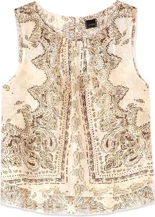 Oltre Femme, Tops, Beige, Taille: 40 FR Top en voile &agrave; motifs