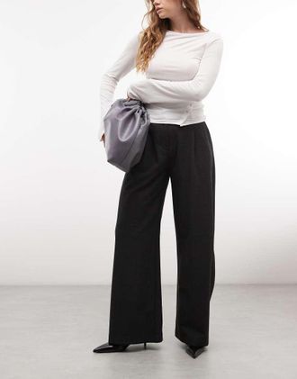 Weekday Dara pantalon taille basse &agrave; jambe large avec plis devant &agrave; carreaux gris fonc&eacute;