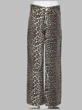 Ganni Wide-Leg Animal Print Jeans - Multicolor